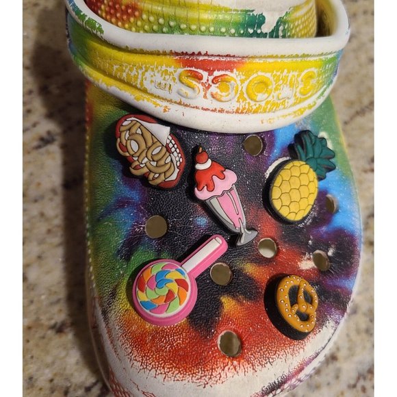 CROCS | Shoes | Crocs Youth Size J3 Tie Dye Rainbow Graphic Clogs Slide ...